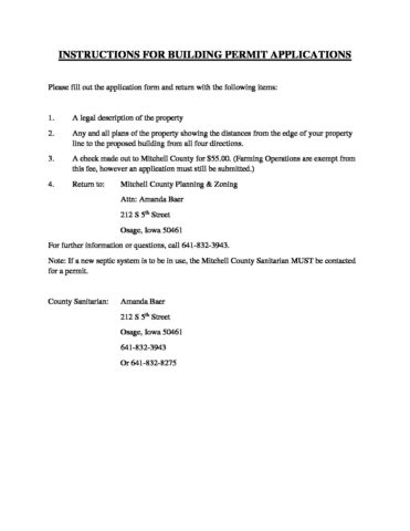 Building Permit Instructions & Application – Mitchell County, IA