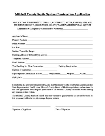 Septic Application – Mitchell County, IA